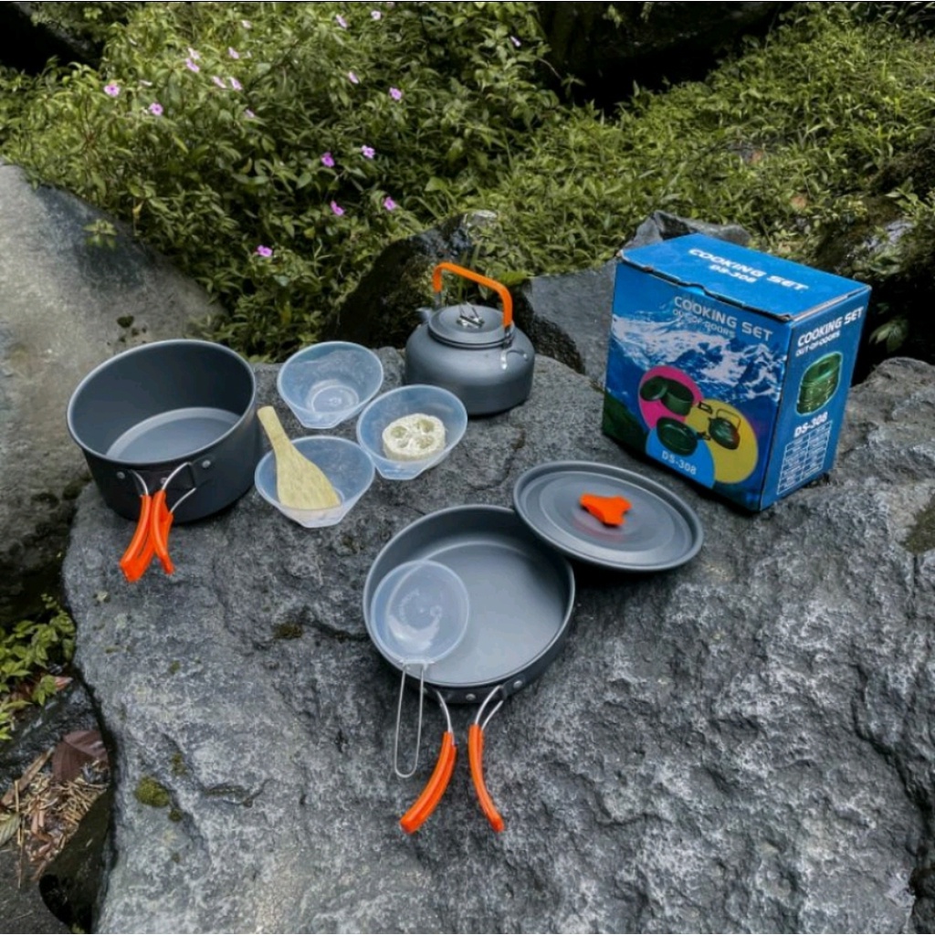 Jual Cooking Set Plus Teko DS-308 Nesting 3-4 Person Camping Outdoor ...