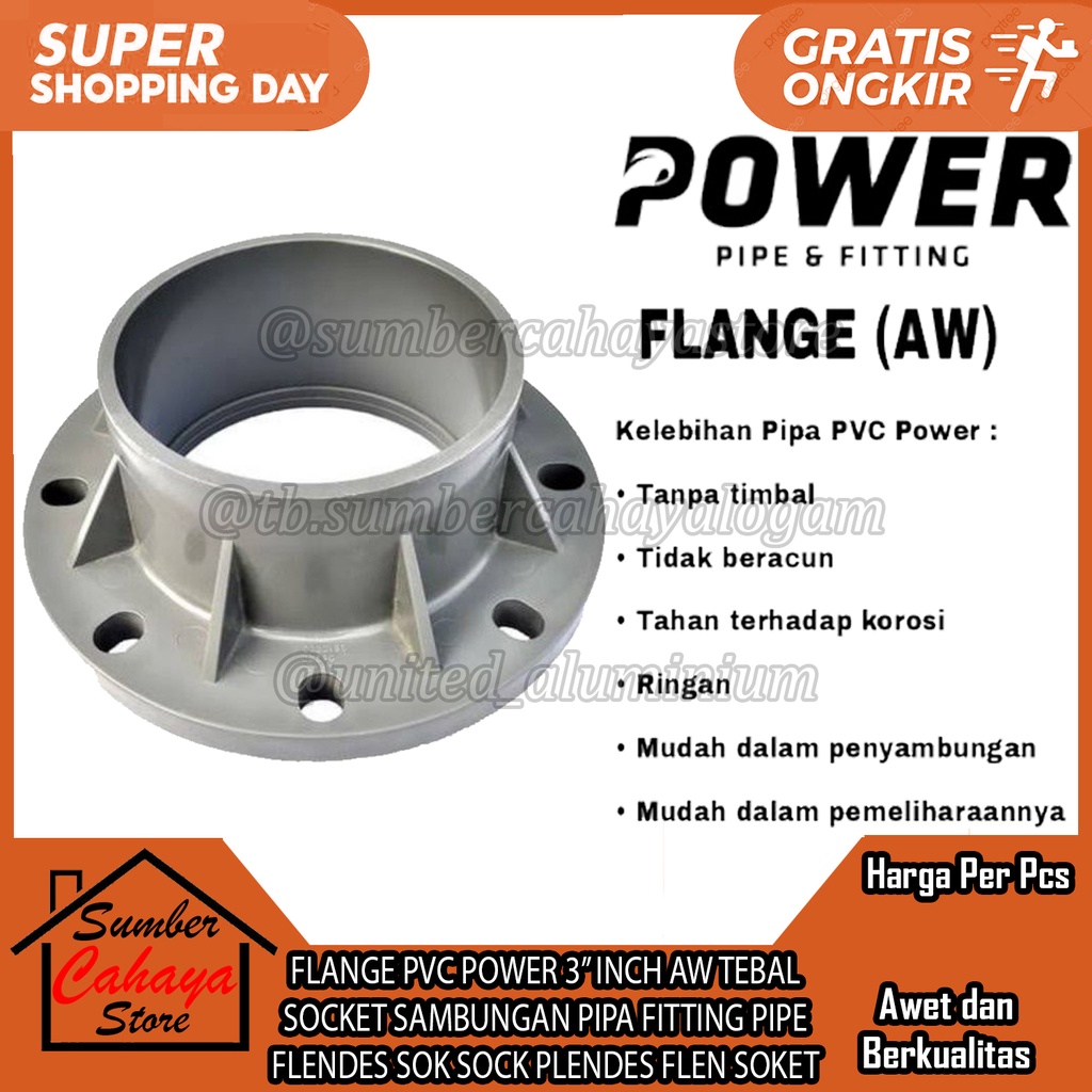 Jual FLANGE SOCKET PVC POWER 3” INCH AW TEBAL SAMBUNGAN PIPA FITTING ...