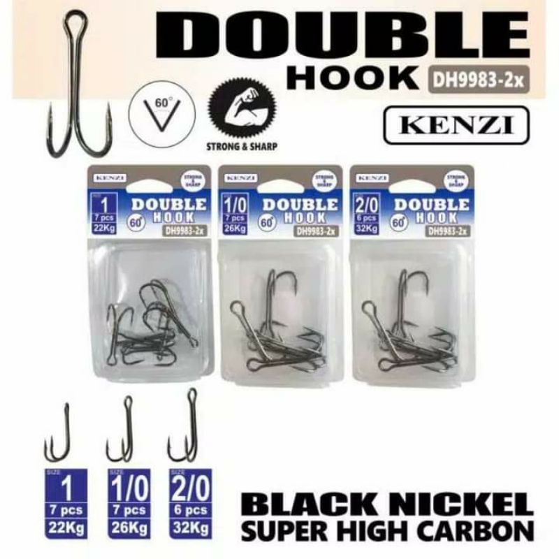 Jual MATA KAIL PANCING DOUBLE HOOKS KENZI 9983 2X 60 ° No 2/0, 1/0, 1 ...