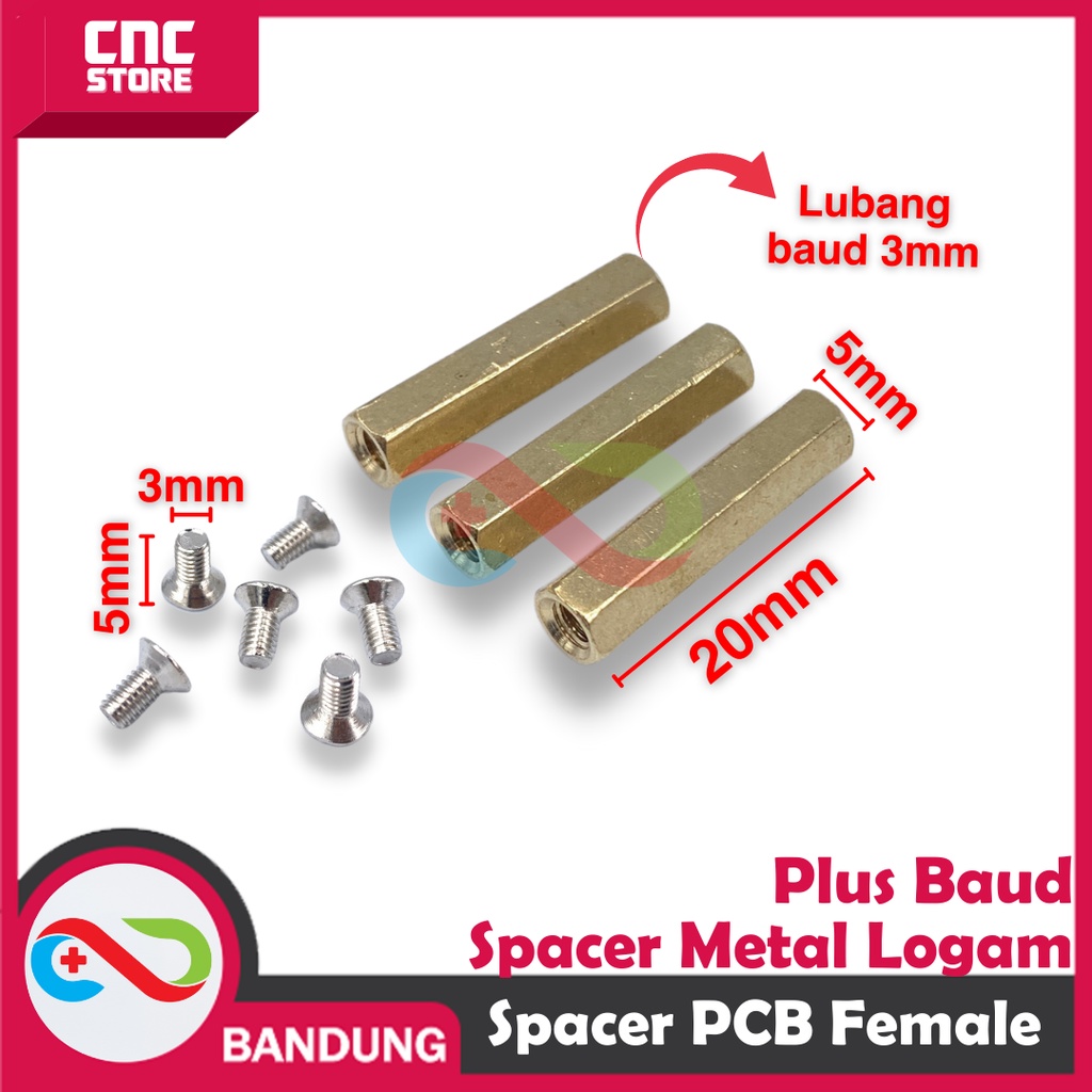 Jual SPACER PCB METAL LOGAM 20x3MM FEMALE COOPER KUNINGAN HEXAGON PLUS ...