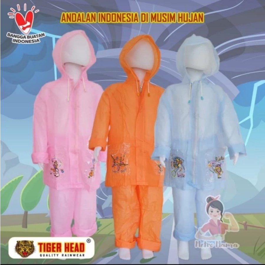 Jual Jas Hujan Anak Tiger Head Trendy 68335 Setelan Jaket Celana Mantel ...