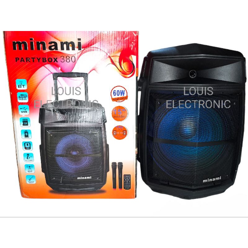 Jual Speaker Portable Minami PARTYBOX 380 15 Inch 2 Mic Wireless ...