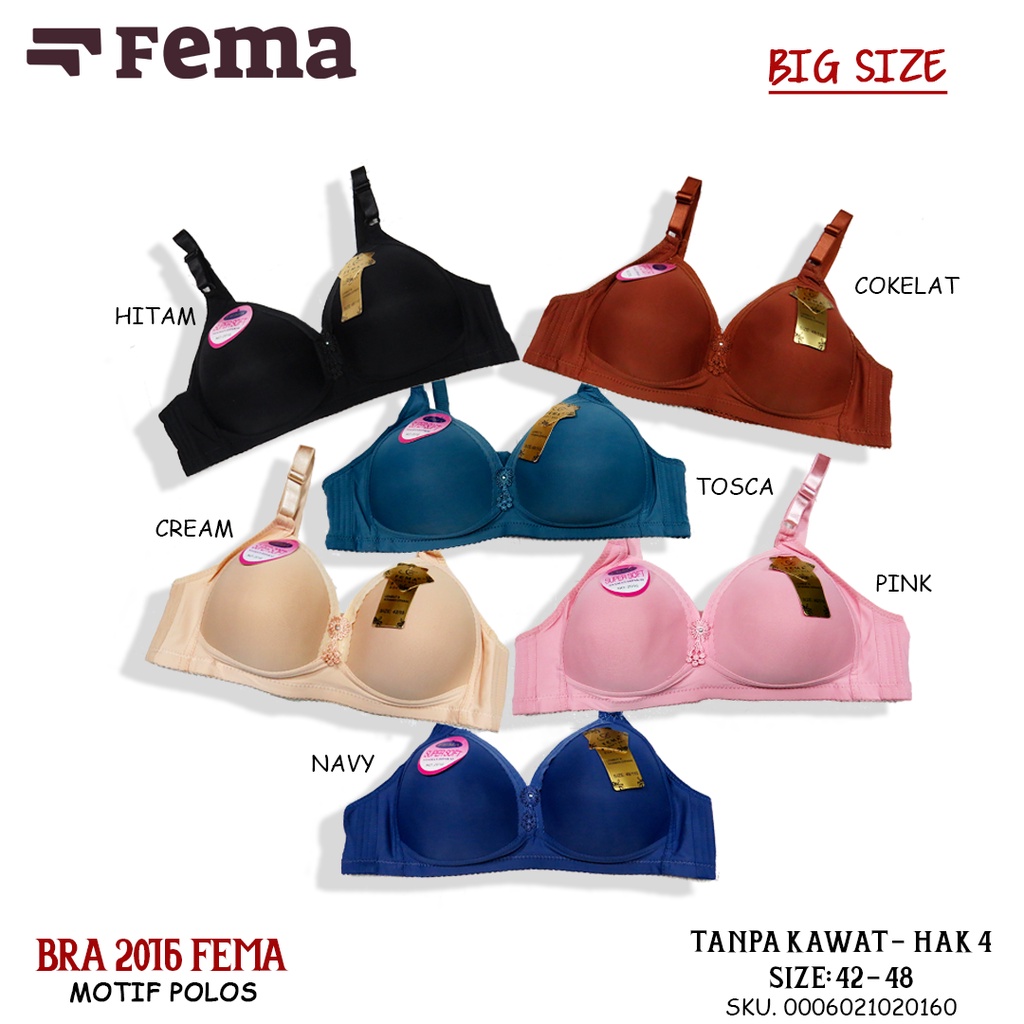 Jual FEMA Official Shop Ecer 1 pcs Bh Jumbo Bra 2016 Polos Big Size | Shopee Indonesia