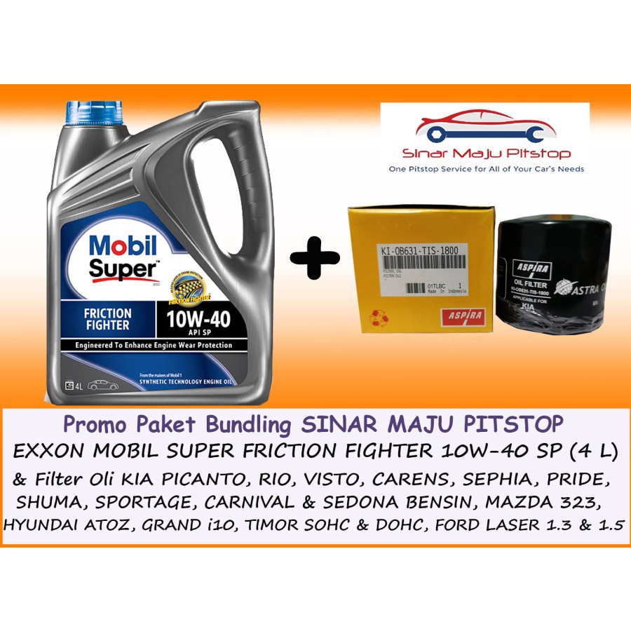 Jual Paket Bundling Oli MOBIL SUPER 10W-40 API SP Original 4 Liter ...