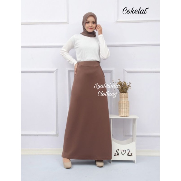 Jual Rok A Line Panjang Bawahan Kerja Wanita Scuba Premium Import Hitam ...