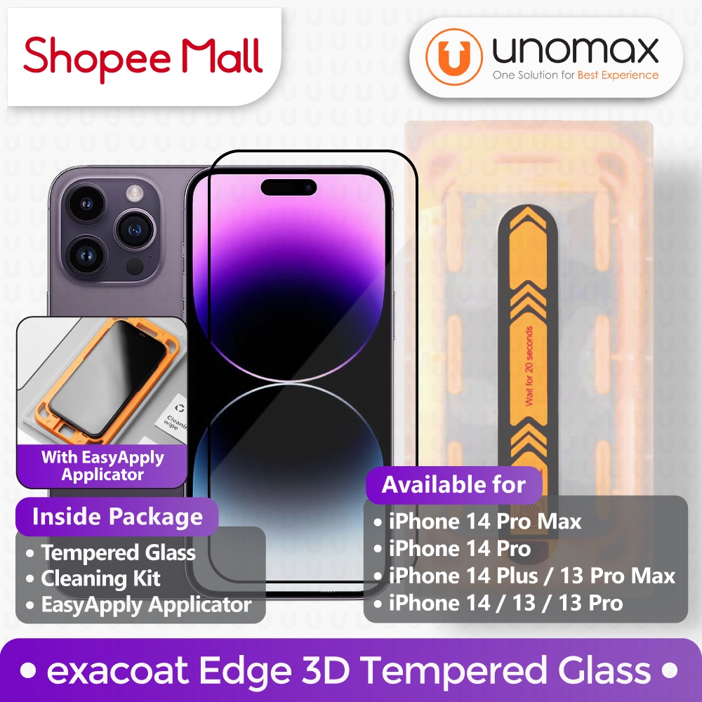 Jual Tempered Glass iPhone 14 / 13 Pro / Plus / Pro Max Exacoat Edge 3D with EasyApply Full ...