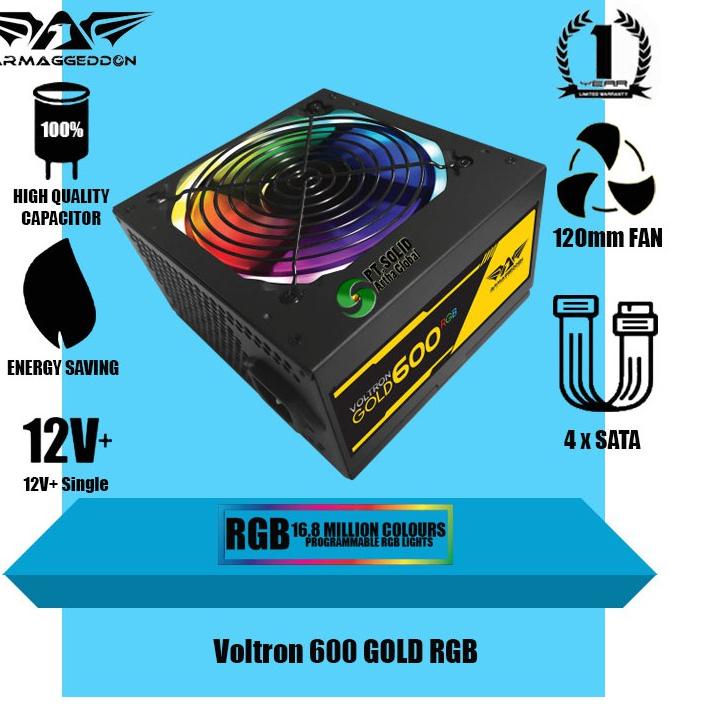 Jual Kode3j3Ix--Power Supply PSU Armaggeddon Voltron Gold 600 RGB 600 Watt - 80+ | Shopee Indonesia