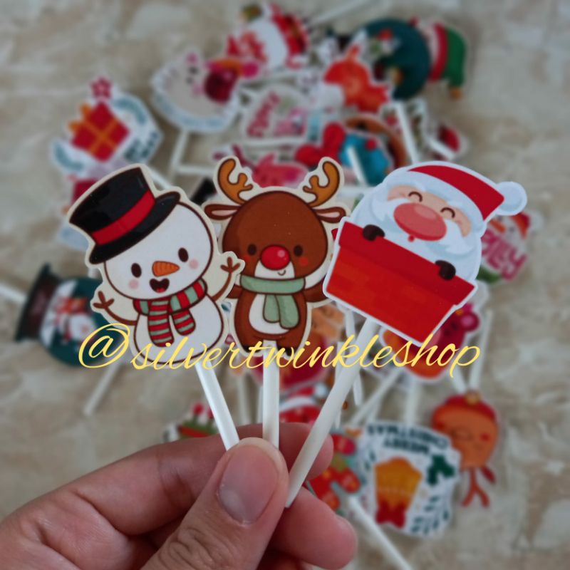 Jual Cake topper kertas natal christmas tree tusukan merry christmas ...