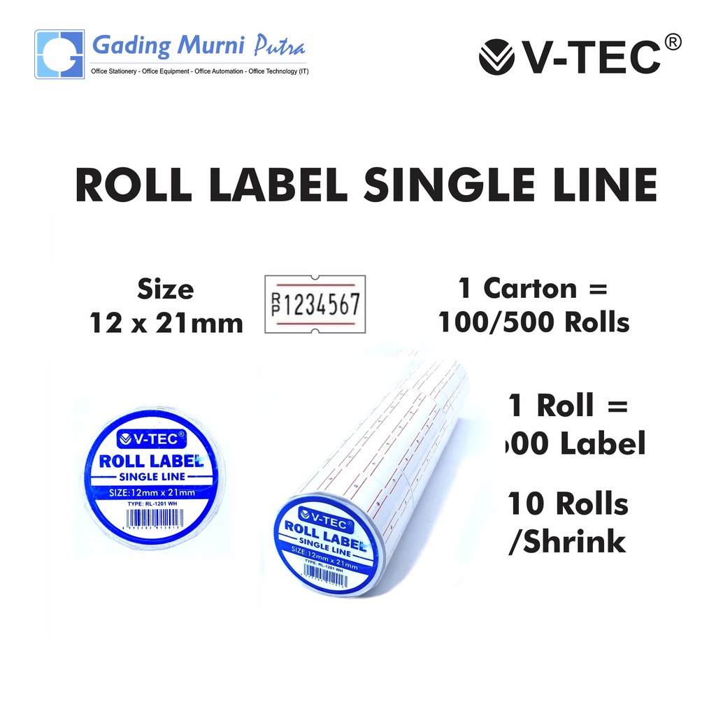 Jual KERTAS LABEL HARGA 1 BARIS / ROLL LABEL SINGLE LINE V-TEC RL-1201 ...