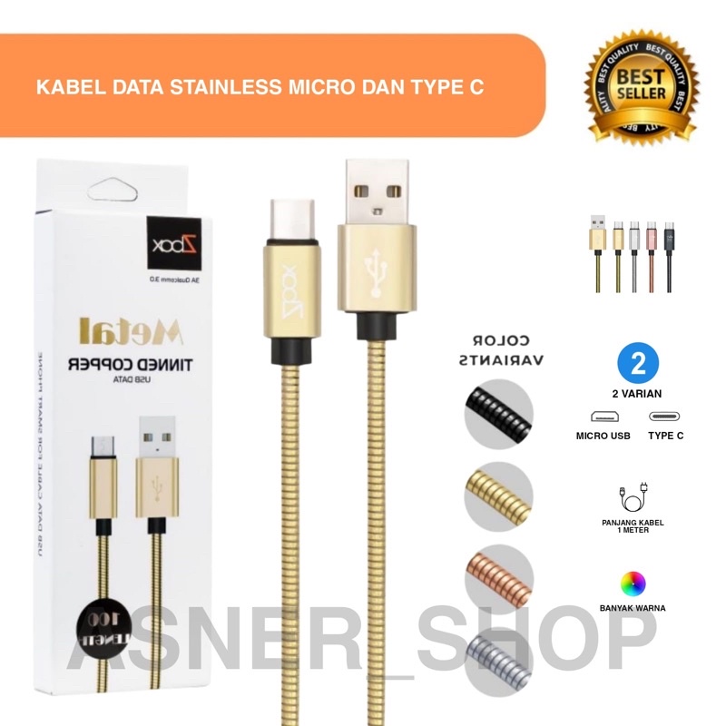 Jual Kabel Data Zbox Stainless Micro Type C Fast Charging metal ...