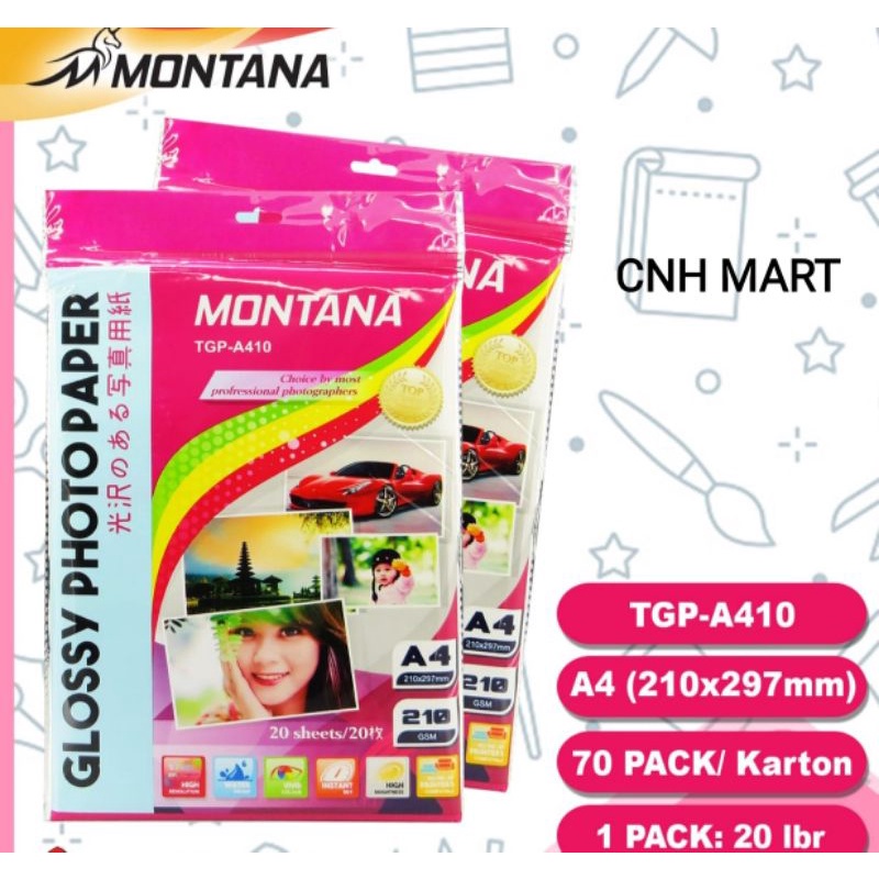 Jual Glossy paper A4 210 GSM Montana TGP-A410 ( isi 20 lembar) Pak ...