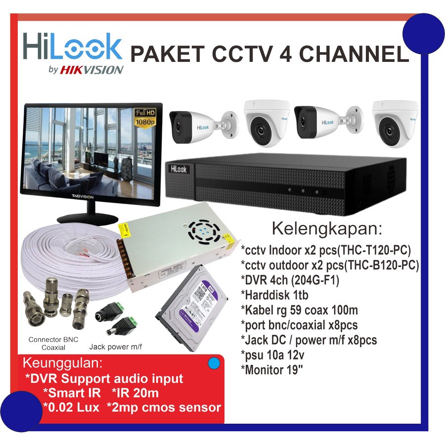 Jual PAKET CCTV 4 KAMERA 1080P 2MP LENGKAP MONITOR 19" ' | Shopee Indonesia