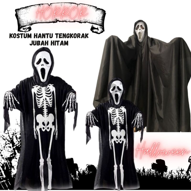 Jual Kostum Halloween Jubah Hitam + Topeng Anak dan Dewasa | Kostum ...