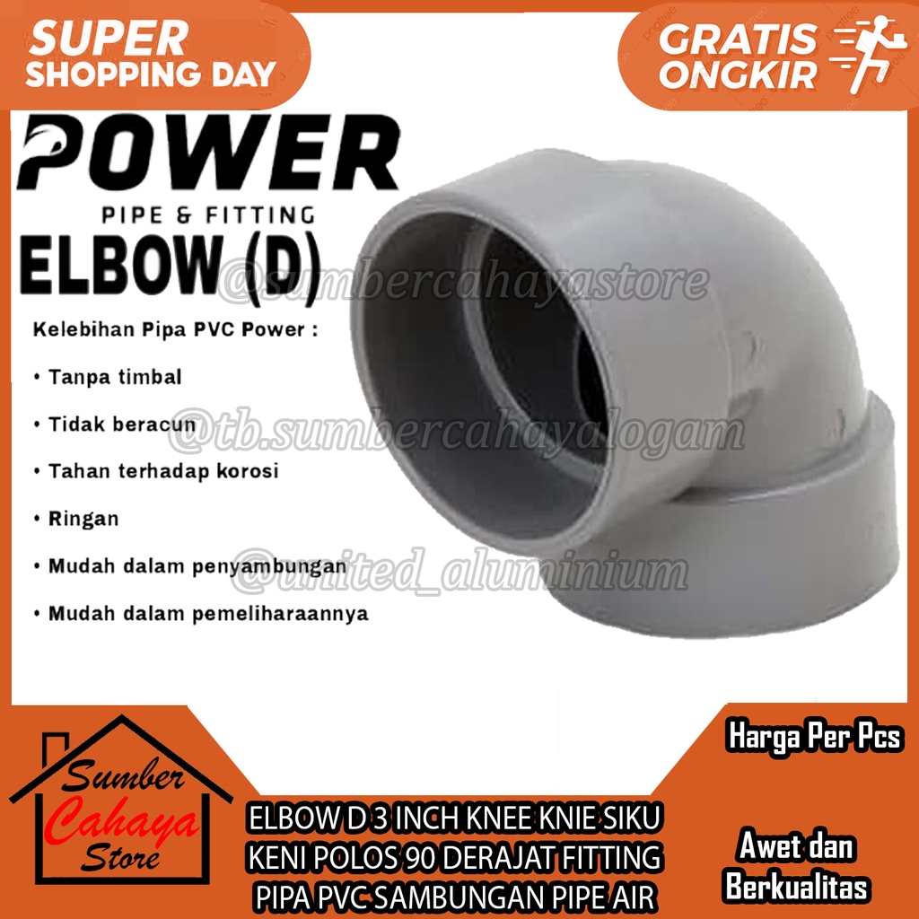 Jual ELBOW D POWER 3" INCH KNEE KNIE SIKU KENI POLOS 90 DERAJAT FITTING PIPA PVC LETER L ...