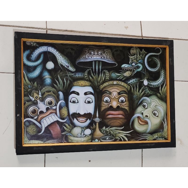 Jual hiasan dinding lukisan cetak topeng Bali plus bingkai ukuran 65x45 ...