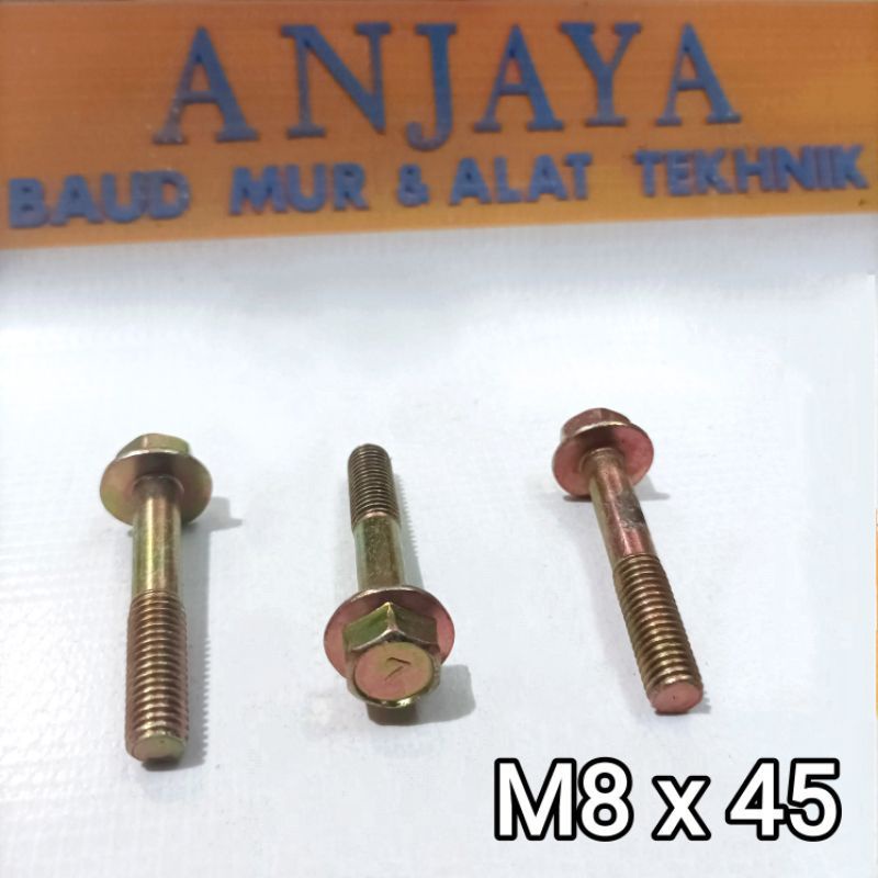 Jual Flange Bolt M8 x 45 / Baut Flange 7 Kuning - Kunci 12 | Shopee Indonesia