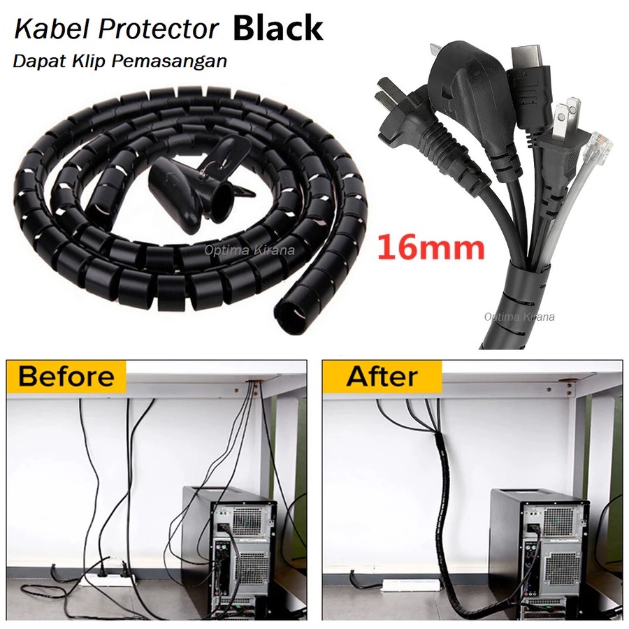 Jual Kabel Duct 16mm Spiral Pembungkus Pelindung Wire Wrap Tube Rapi ...