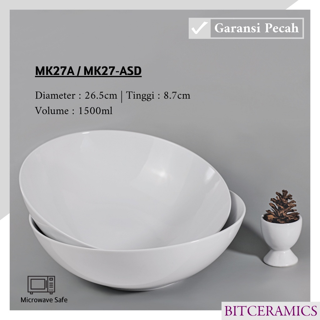 Jual Mangkuk Keramik 26.5cm (1PCS) Putih Polos By Indo Keramik ...