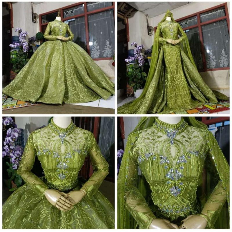 Jual Gaun pengantin model 3 in 1 sudah full mutiara tanpa payet warna ...