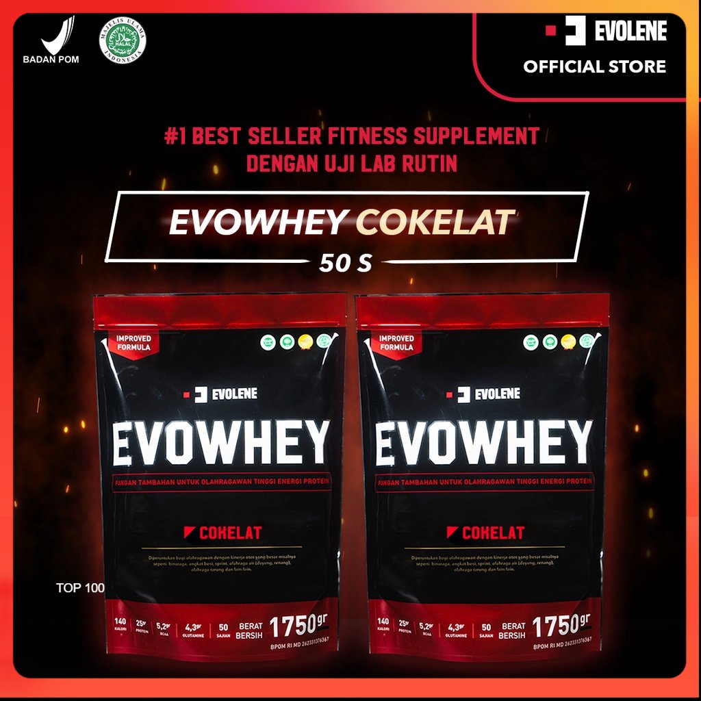Jual Evolene Whey Protein Coklat 2x 1750gr/50 Sachet + Shaker BPOM ...