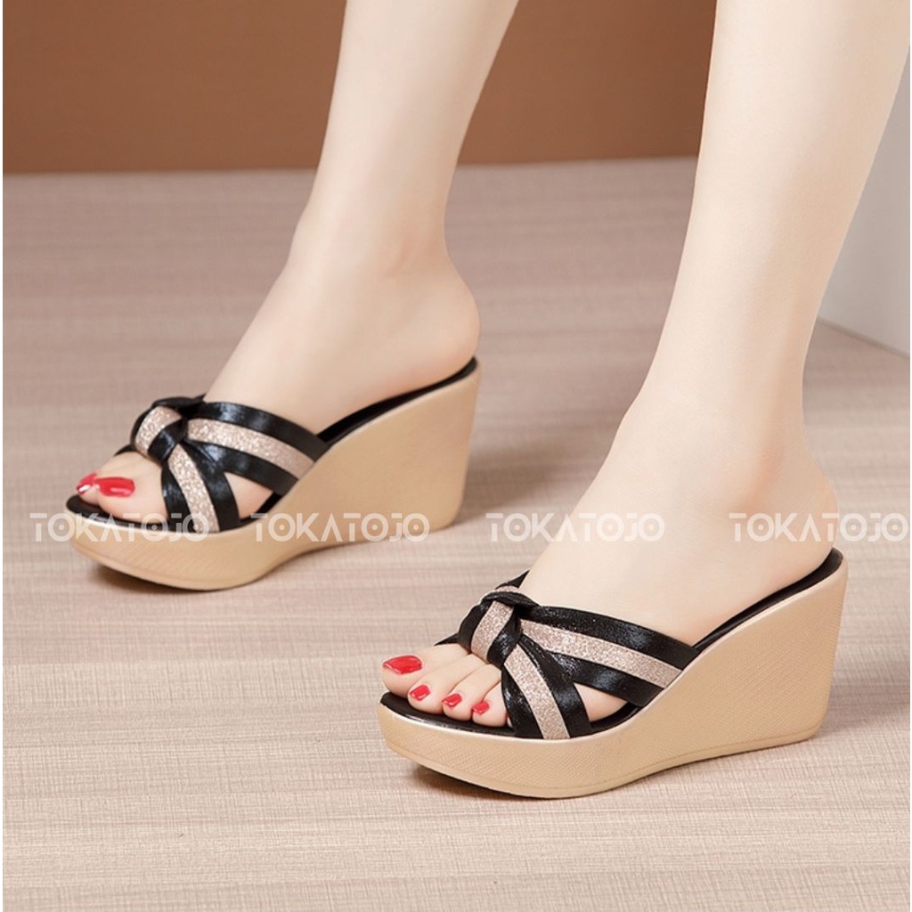 Jual Sendal Wanita Korea terbaru Sandal wedges silang model terbaru new ...