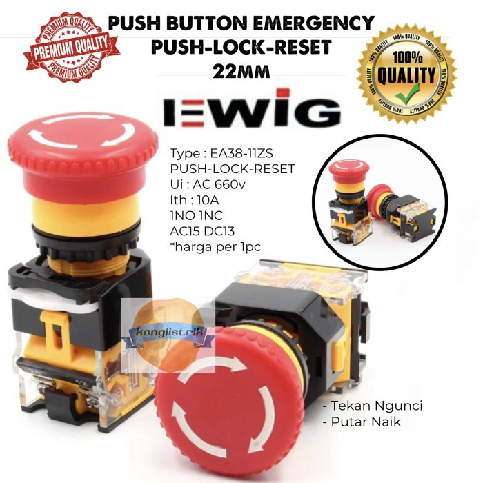 Jual Push Button Emergency Switch 22Mm Push Lock 10A 660V Type Ea38-11Zs | Shopee Indonesia