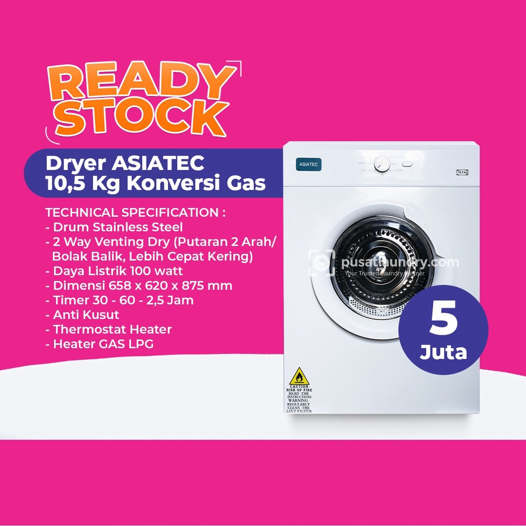 Jual Mesin Pengering Laundry Asiatec Dryer Konversi Gas 10.5 Kg Bergaransi | Shopee Indonesia
