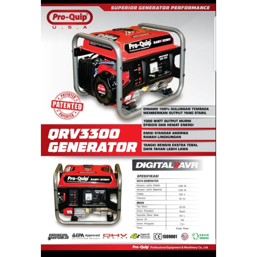 Jual Genset Proquip QRV3300 QRV 3300 1000 Watt Maksimal 1200 Watt ...
