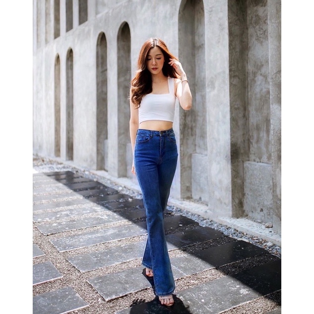 Jual FAOUS - Highwaist Dalmi Jeans Cutbray ( WD0238 ) | Shopee Indonesia