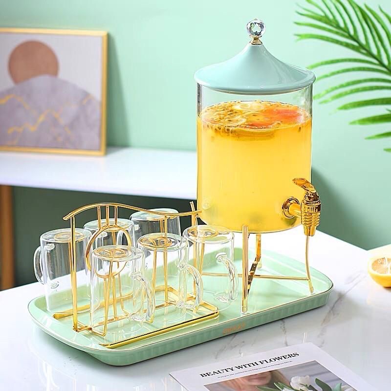Jual Dispenser Air Minuman Jus Sirup Set Gelas dan Rak Nampan Tray ...