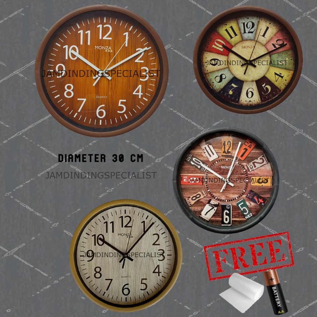 Jual JAM DINDING VINTAGE JAM DINDING MOTIF KAYU TEBAL DIAMETER 30CM ...