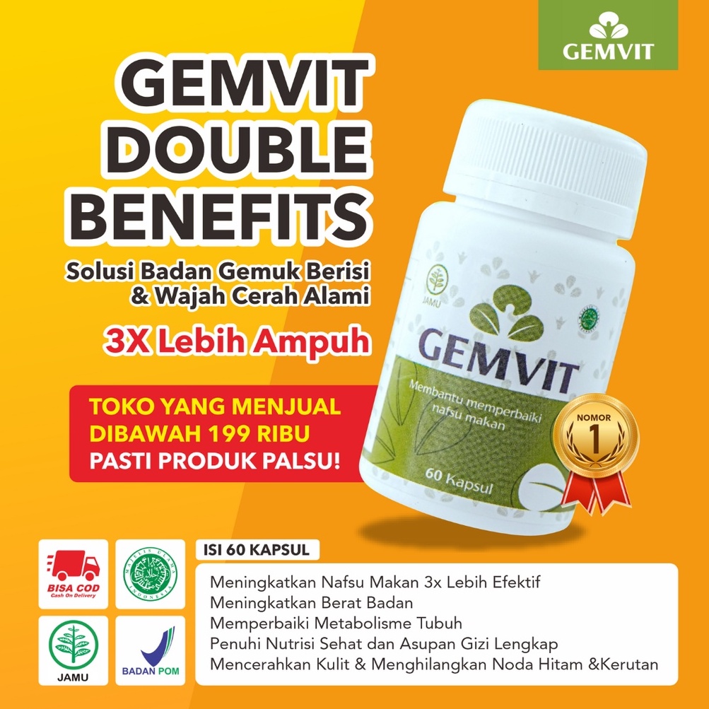 Jual Gemvit suplemen penggemuk badan penambah berat badan anak dewasa ...
