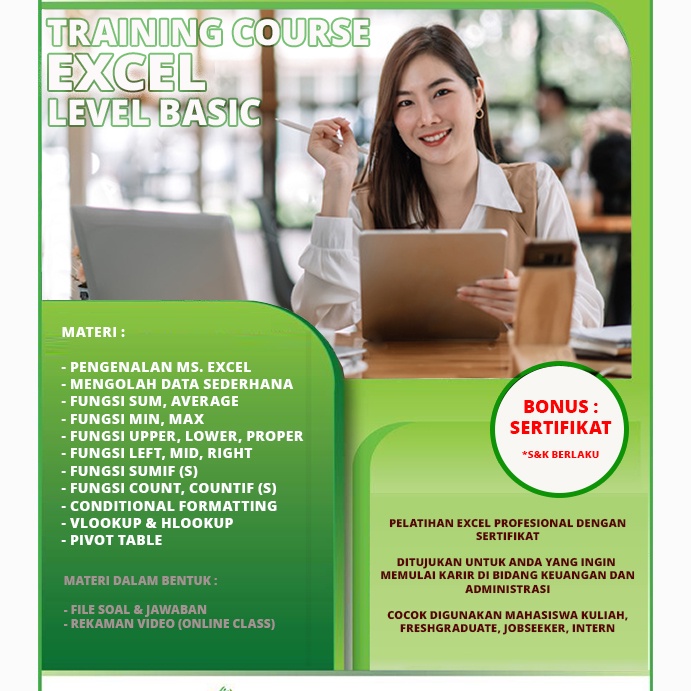 Jual Materi Kelas Pelatihan / Training Course / Bootcamp Microsoft Excel Level Basic / Dasar ...
