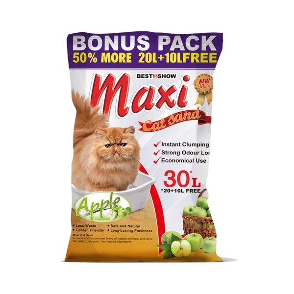 Jual Best In Show Maxi Cat Sand Apple 30Lt/25Kg-Pasir Kucing | Shopee ...