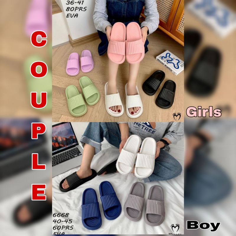 Jual Sandal Couple Cewek Cowok / Pria Wanita Eva Ban Motif Garis Home ...
