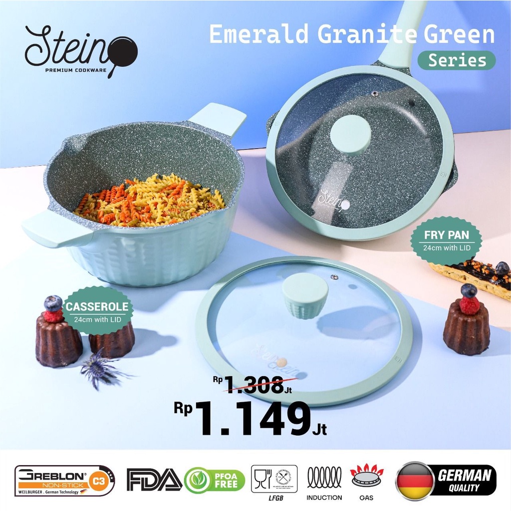 Jual Stein Cookware - Emerald Granite Pan GREEN Series | Panci Anti ...
