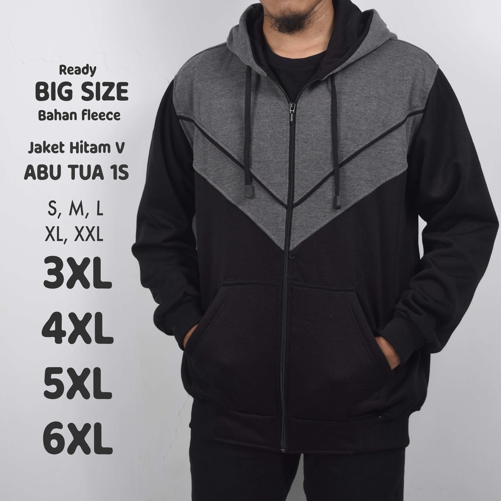 Jual Jaket Hoodie Hitam V Abu Tua 1S Strip Kuning Jumbo Big Size S M L XL XXL 3XL 4XL 5XL 6XL ...