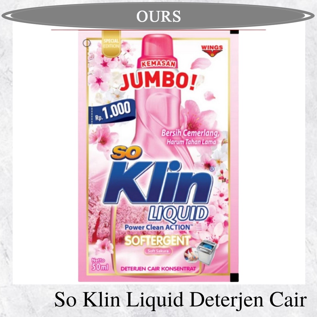 Jual SOKLIN LIQUID Deterjen Cair SACHET 45ml kemasan 1000 OURSHOPNOW ...