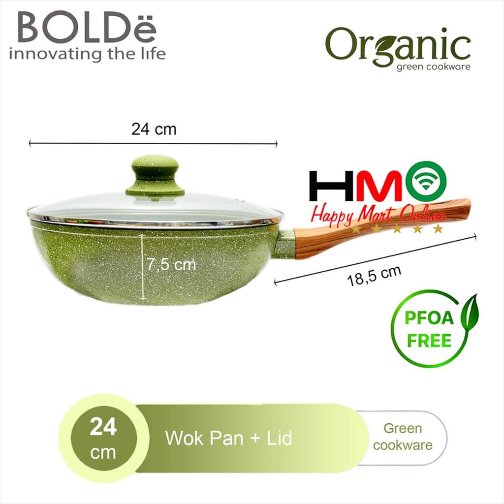 Jual Bolde Organic Green Wok Pan 24 CM Panci Wajan Wok Anti Lengket ...