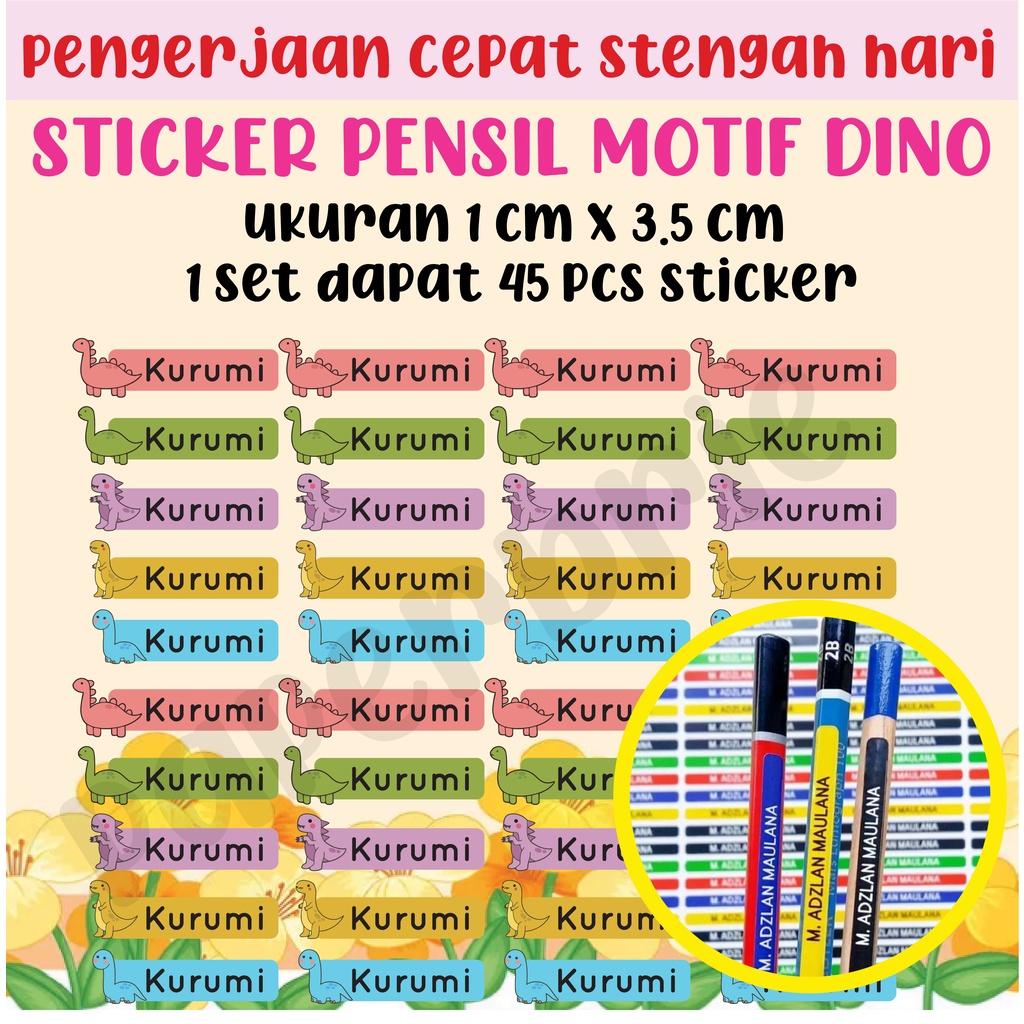 Jual Sticker Label Nama Anak pen pensil crayon DINO Cute lucu stiker ...