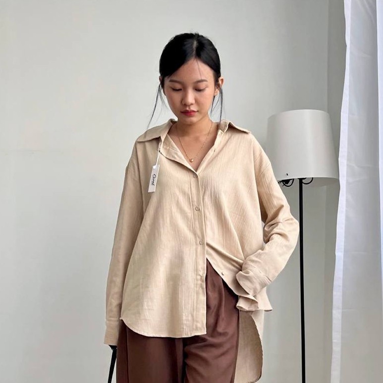 Jual kemeja cewek jumbo lengan panjang viral casual oversize korean ...