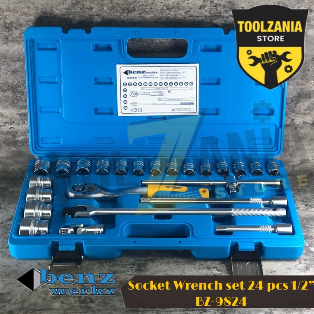 Jual Kunci socket set 24 pcs 1/2" inch BZ-9824 kunci sok shock socket ...