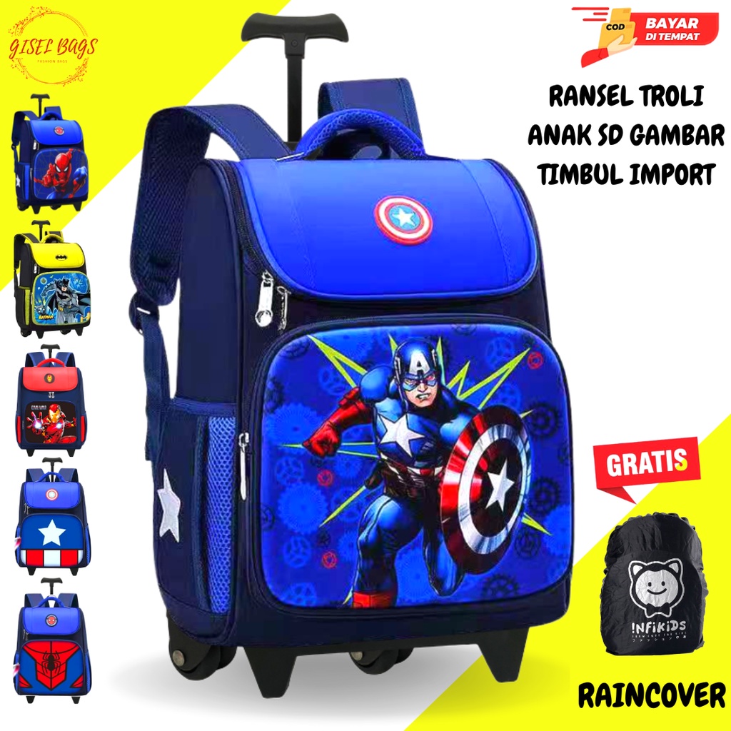 Jual Tas trolley anak laki laki sekolah tk sd import gambar karakter superhero waterproof ...