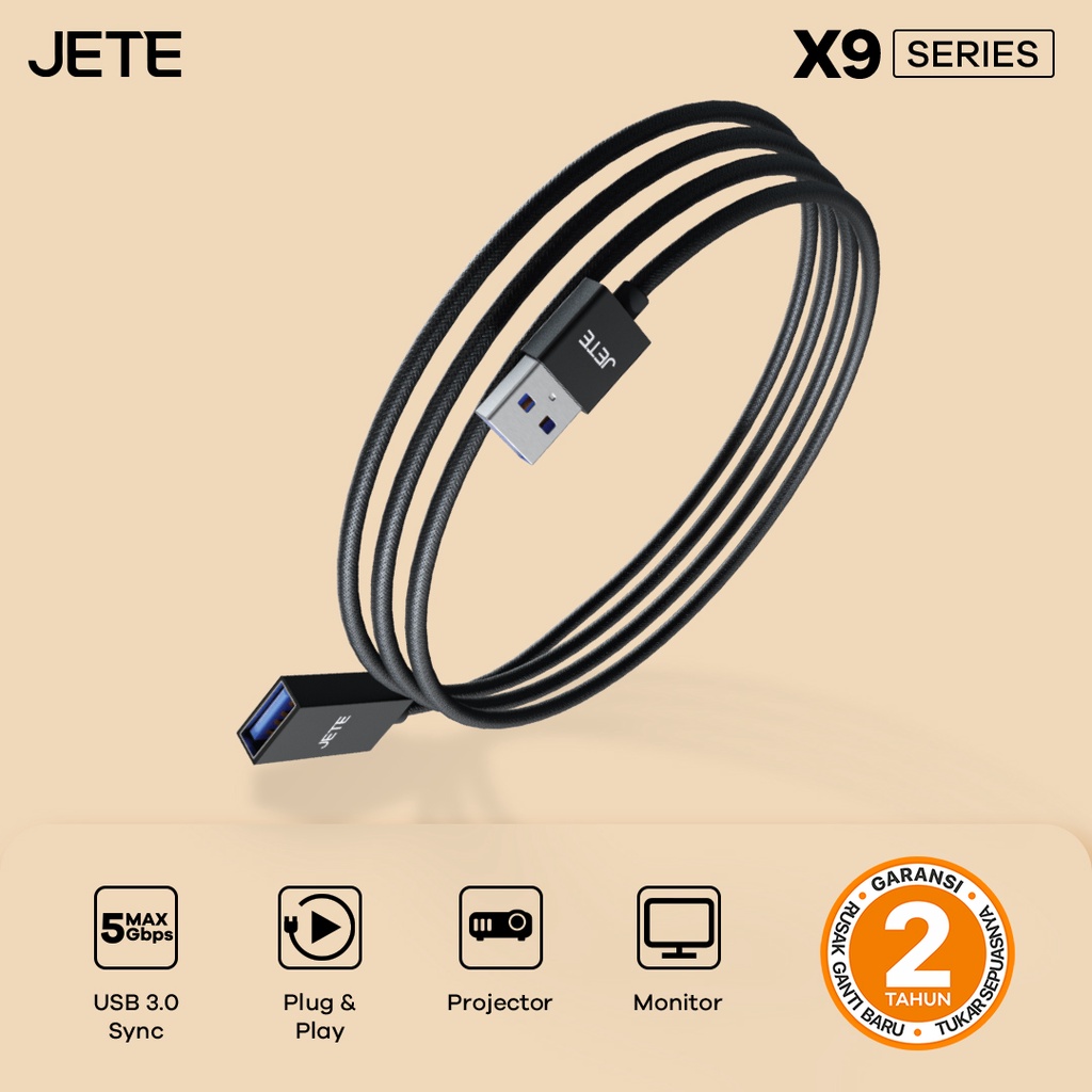 Jual USB Extension 1M USB 3.0 Up to 5Gbps Kabel JETE X9 - Konverter Usb ...