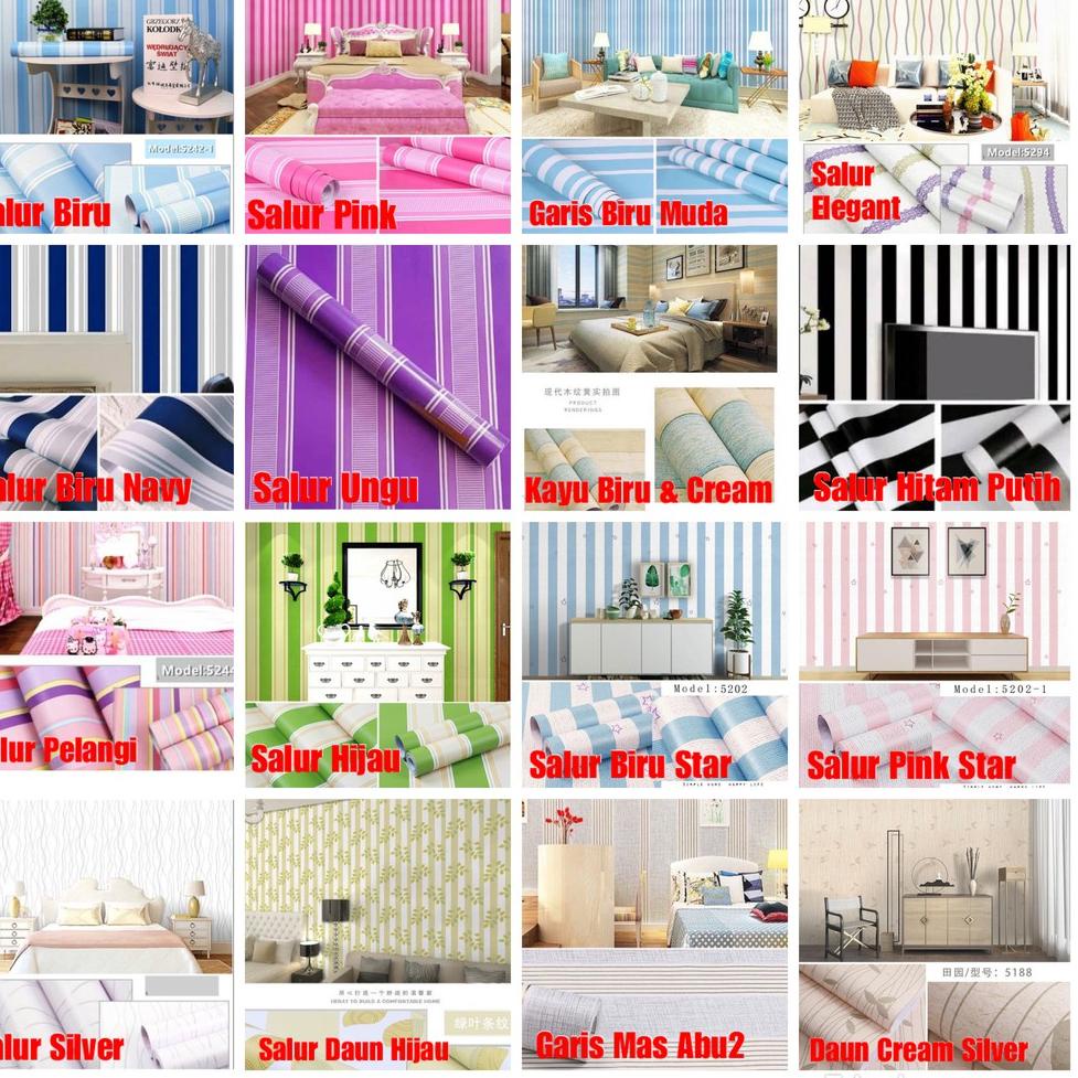Jual SDR.31Oc22м ‣ WALLPAPER DINDING 45 cm x 10 M Salur Garis Hijau Biru Pink Ungu Gold Silver ...