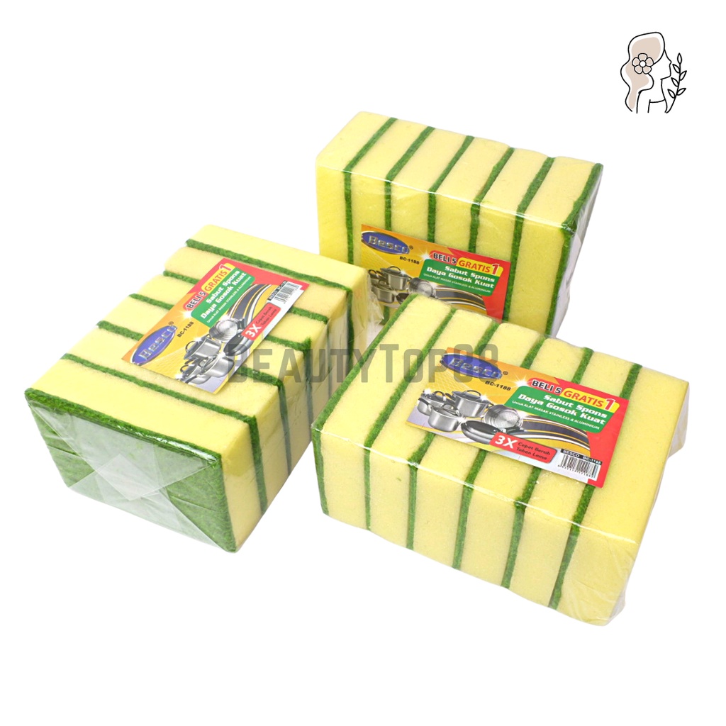 Jual Spon Cuci Piring Kuning Hijau 2 Sisi Besar BC-1188 / Sponge Spons ...