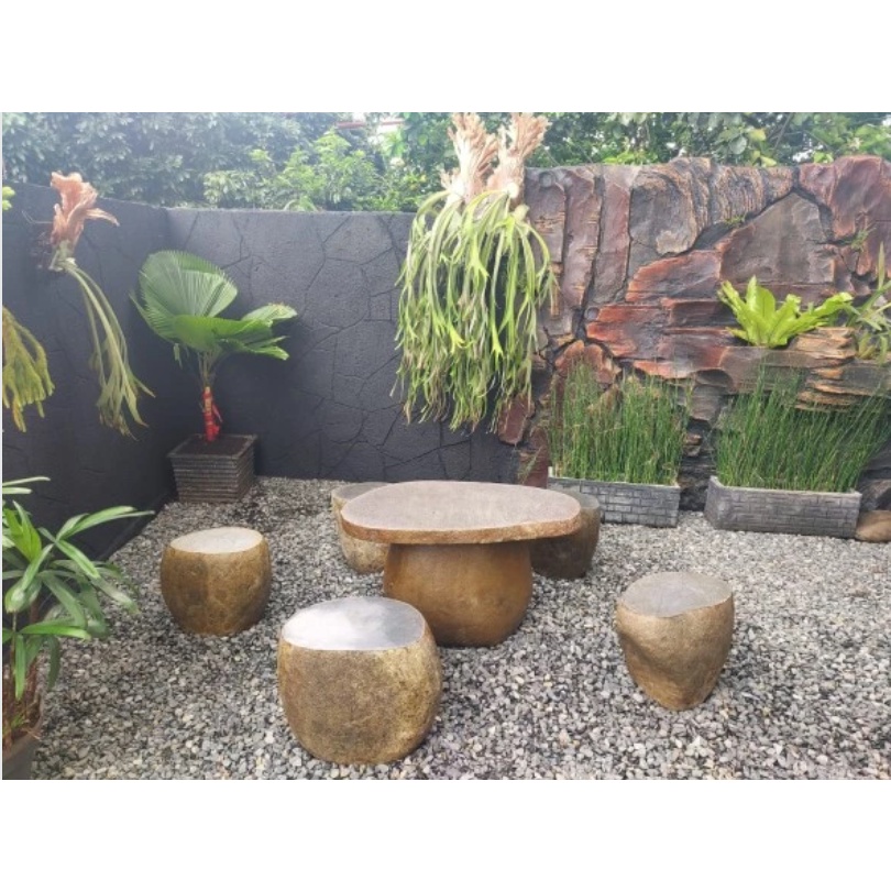 Jual Meja batu kali outdoor / meja natural batu alam / Meja Batu Taman ...