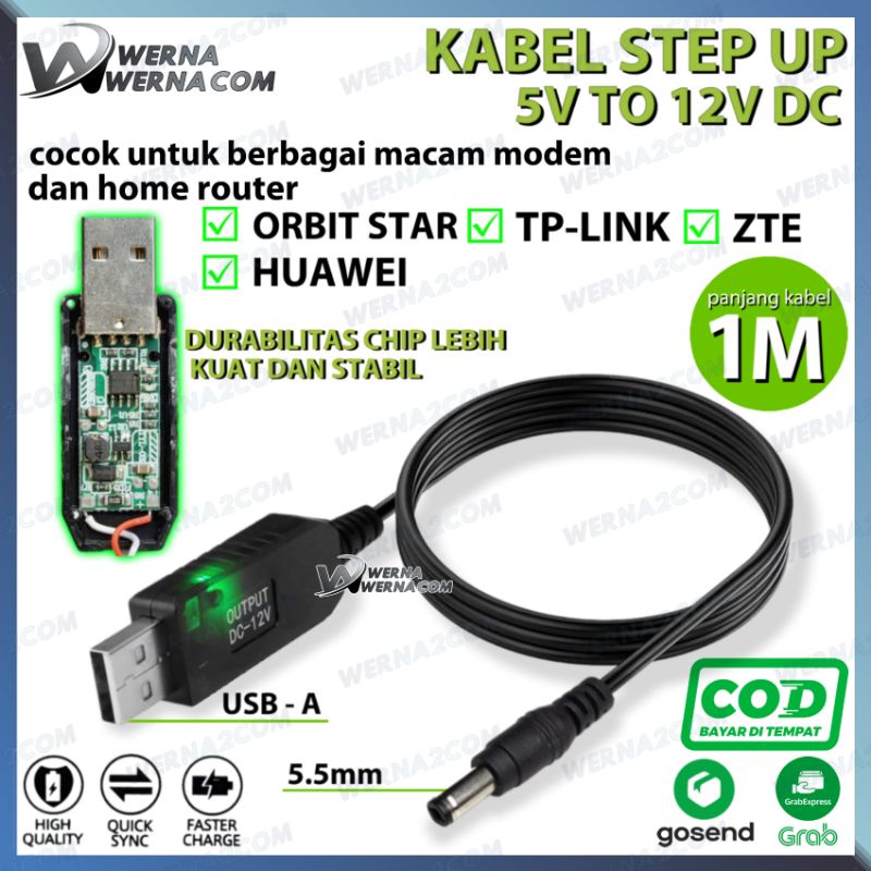Jual KABEL STEP UP USB to DC 5.5mm, 5V to 12V. cocok untuk Modem home router dll | Shopee Indonesia