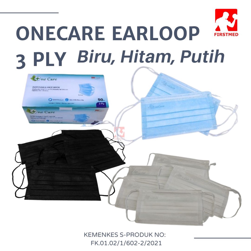 Jual Masker One care 3ply Masker 3 lapis Disposable face mask 1 box isi ...