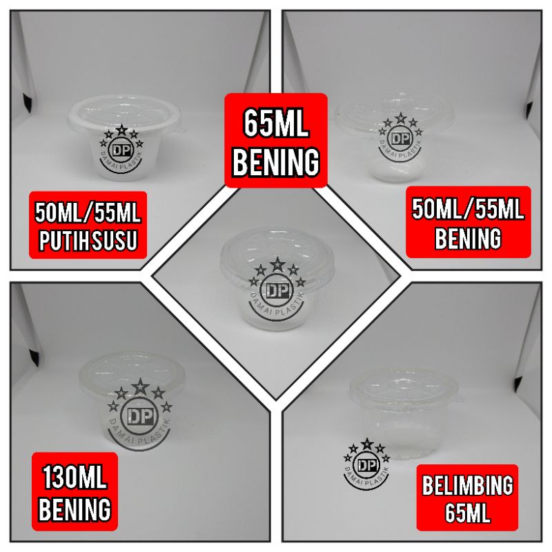 Jual Gelas Plastik Puding 65ml+tutup isi 50pcs/roll 65 ml 50ml 55ml Bening Putih susu 130ml 130 ...
